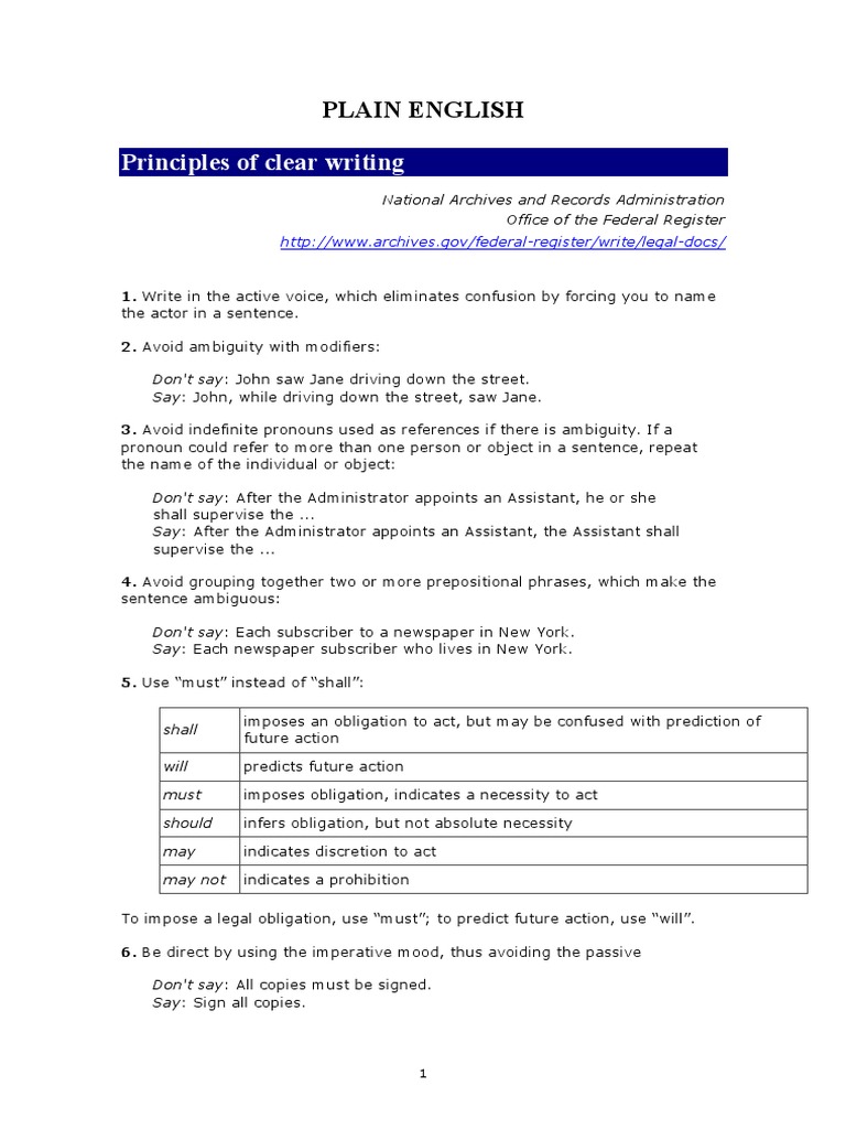 Plain English Principles of Clear Writing | Download Free PDF | English ...
