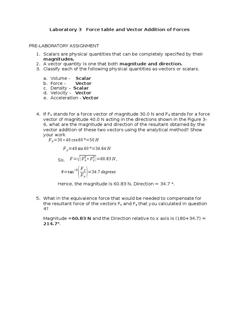Force Table And Vector Addition Lab Report Pdf Euclidean Vector Force