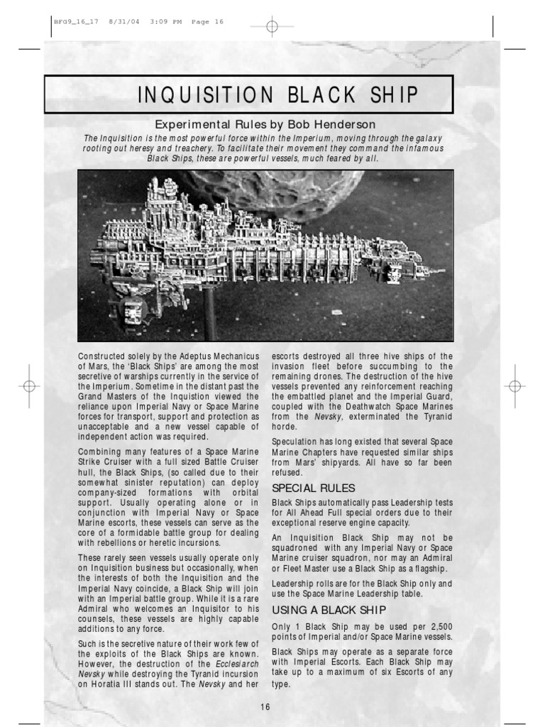 Inquisition Black Ship Overview and Rules | PDF | Cruiser | Ships