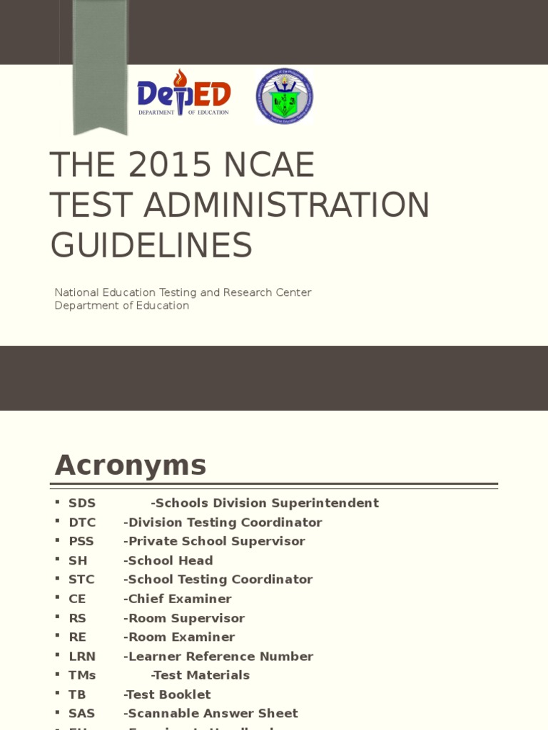 The 2015 Ncae Test Administration Guidelines: National Education ...