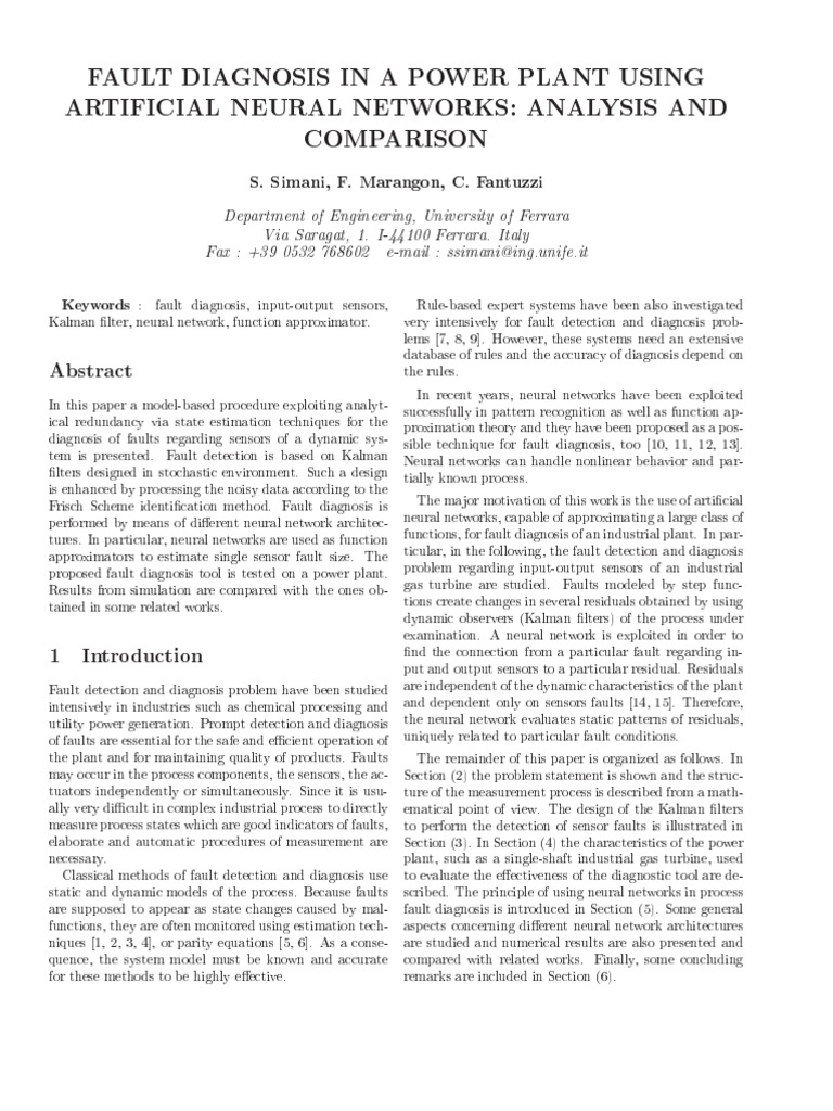 Power Plant Diagnosis and Fault Detection | PDF | Artificial Neural ...