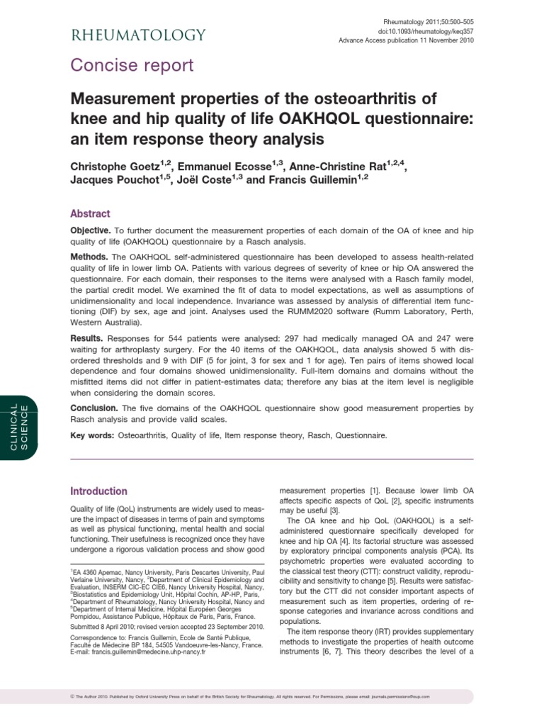 OAKHQOL Questionnaire Validation Study | PDF | Errors And Residuals ...