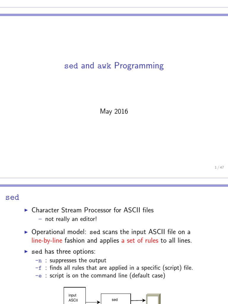 Sed and Awk Programming | PDF | Notation | Computer Programming