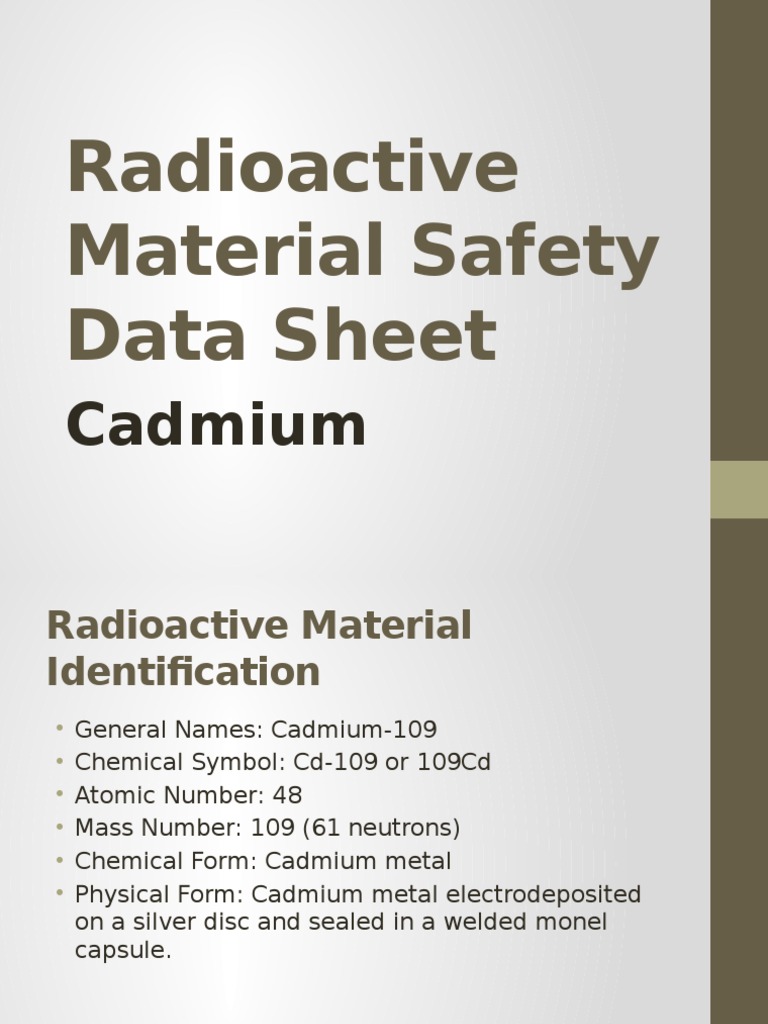 Cadmium-109 Safety Data Sheet | PDF | Radiation | Nuclear Physics