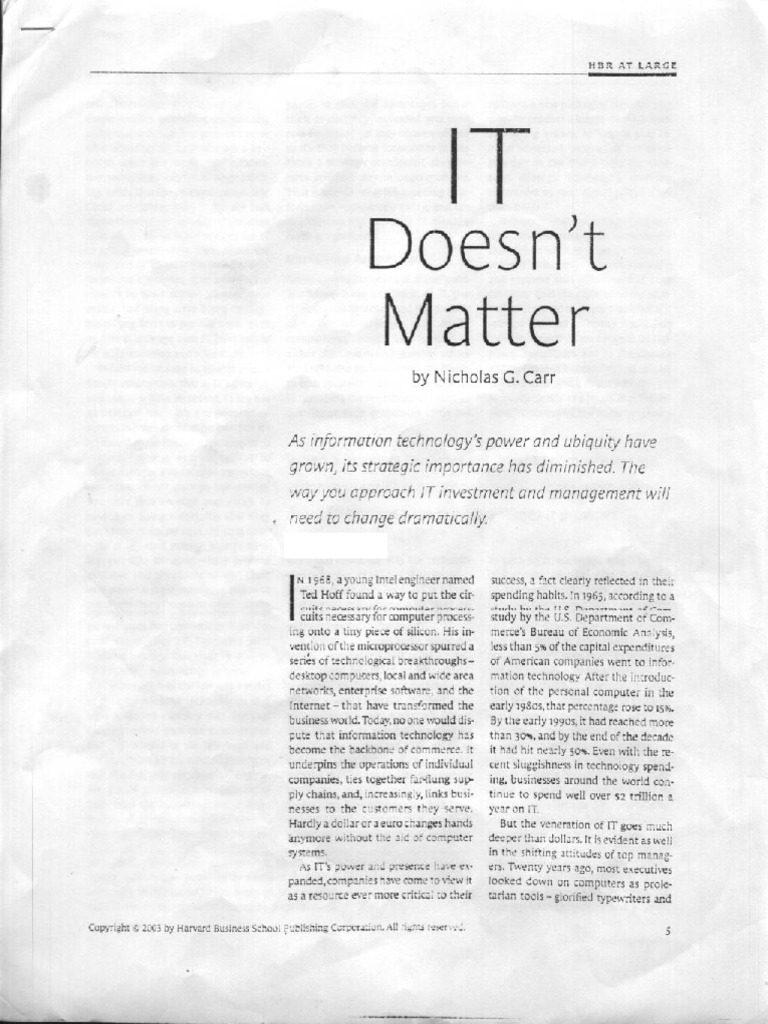 Carr, Nicholas G. - IT Doesnt Matter PDF | PDF