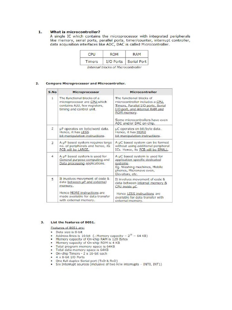 Microcontroller Lab Viva Questions And Answers Computer Hardware Integrated Circuit 
