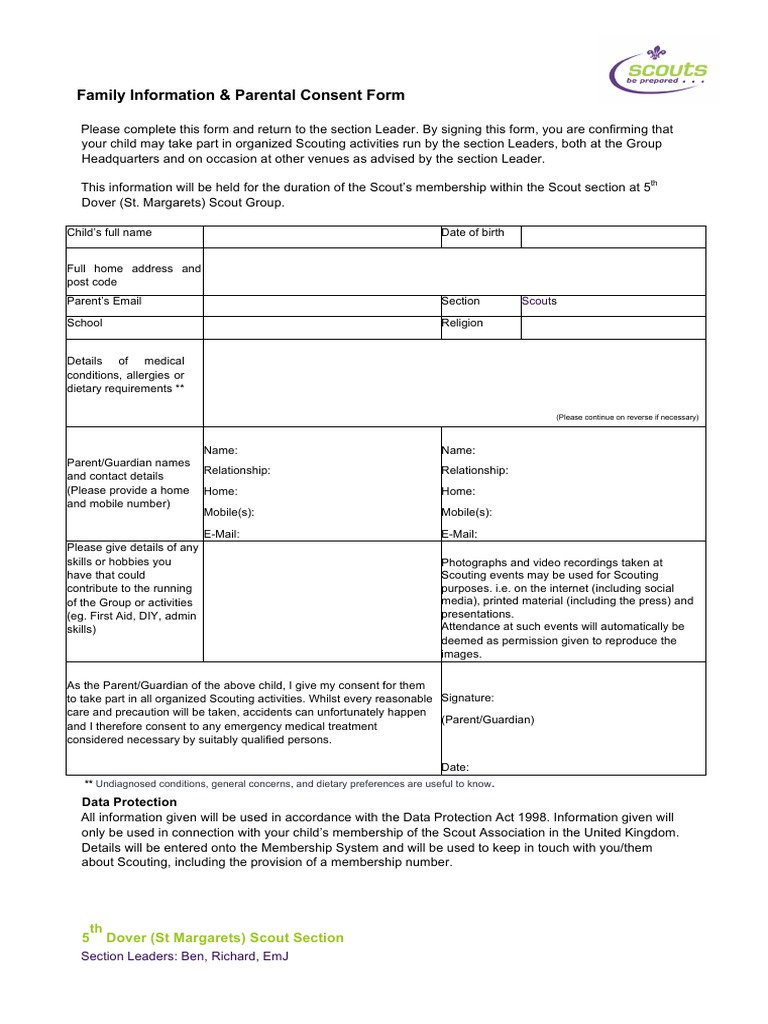 Scout Parental Consent Form 5th Dover | PDF | Information Privacy ...