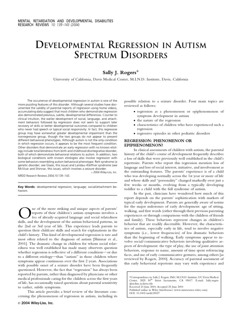 Rogers2004developmental Regression in Autism | PDF | Autism | Autism ...