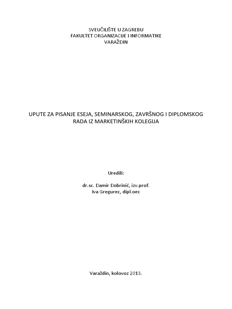 Upute Za Pisanje Eseja Seminarskog Zavrsnog I Diplomskog Rada Iz ...
