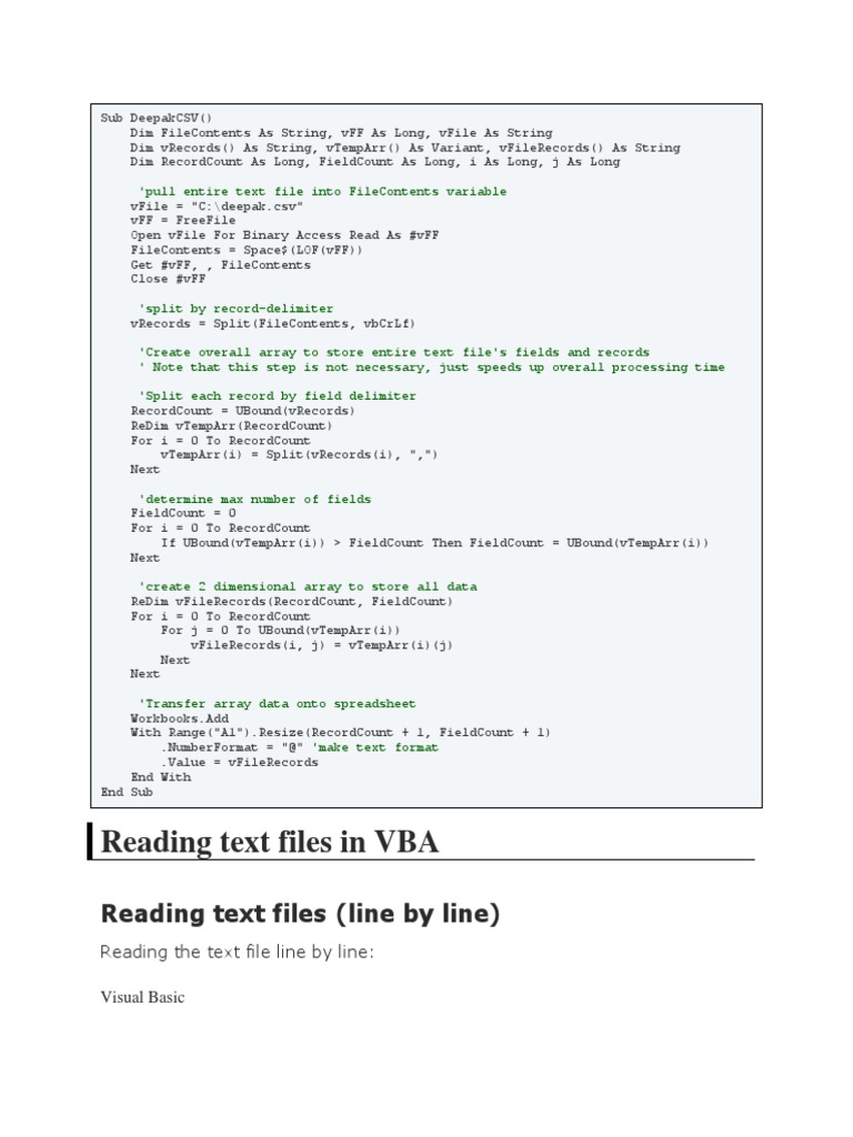 Reading Text Files in VBA | PDF | Data Type | Filename
