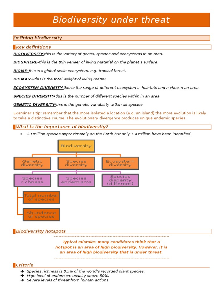 Biodiversity Under Threat Revision Notes | PDF | Biodiversity | Ecosystem