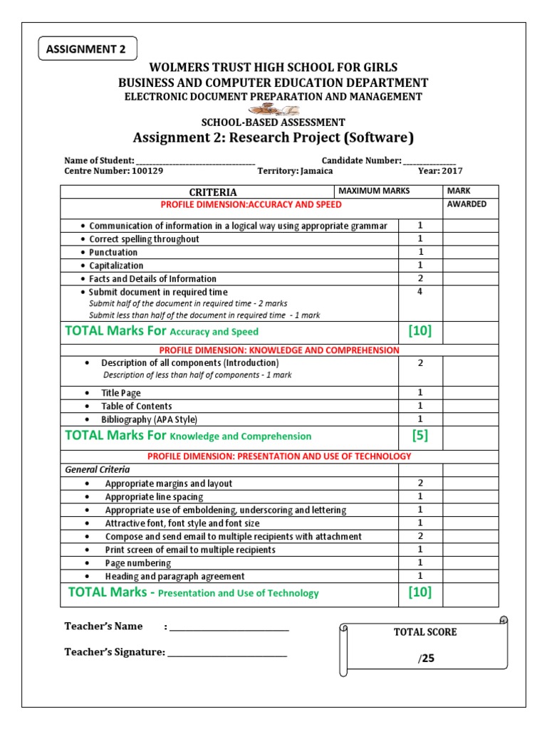 EDPM Mark Scheme SBA Assignment 2 - 2017 | PDF | Page Layout | Text