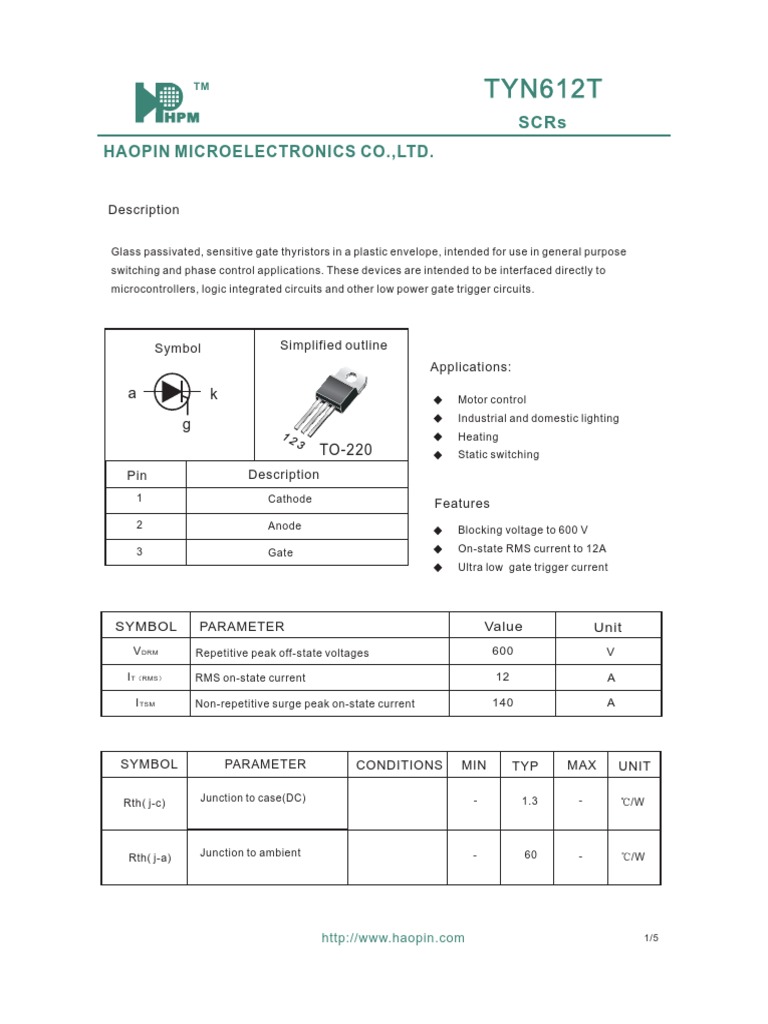 TYN612T: Haopin Microelectronics Co.,Ltd | Download Free PDF | Computer Engineering | Electricity