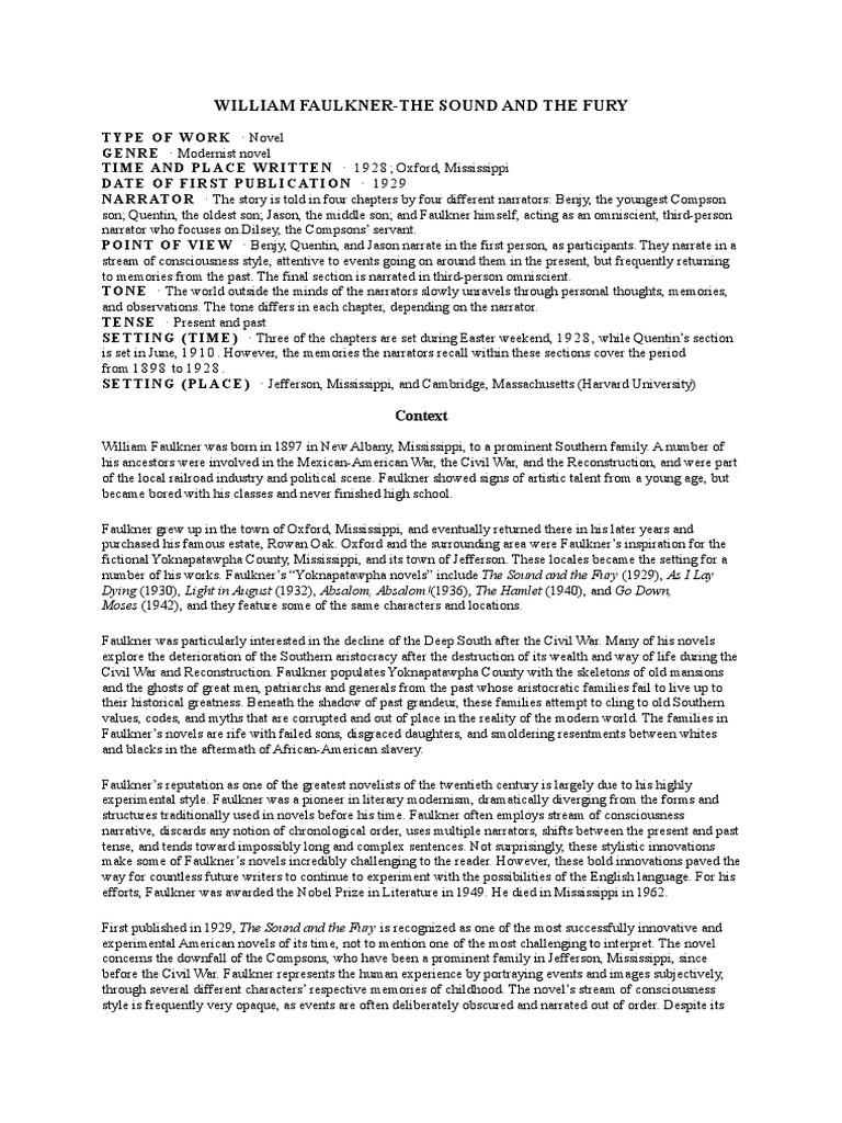 William Faulkner-The Sound and The Fury | PDF | Narration