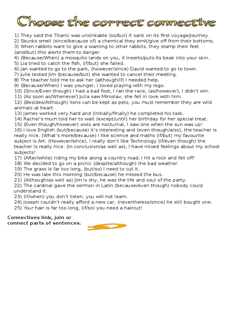 Connectives Link, Join or Connect Parts of Sentences | PDF