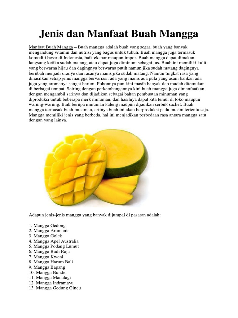 Jenis Dan Manfaat Buah Mangga | PDF