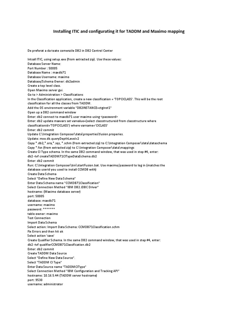 How To Install ITIC and TADDM Adapter | PDF | Ibm Db2 | Database Schema