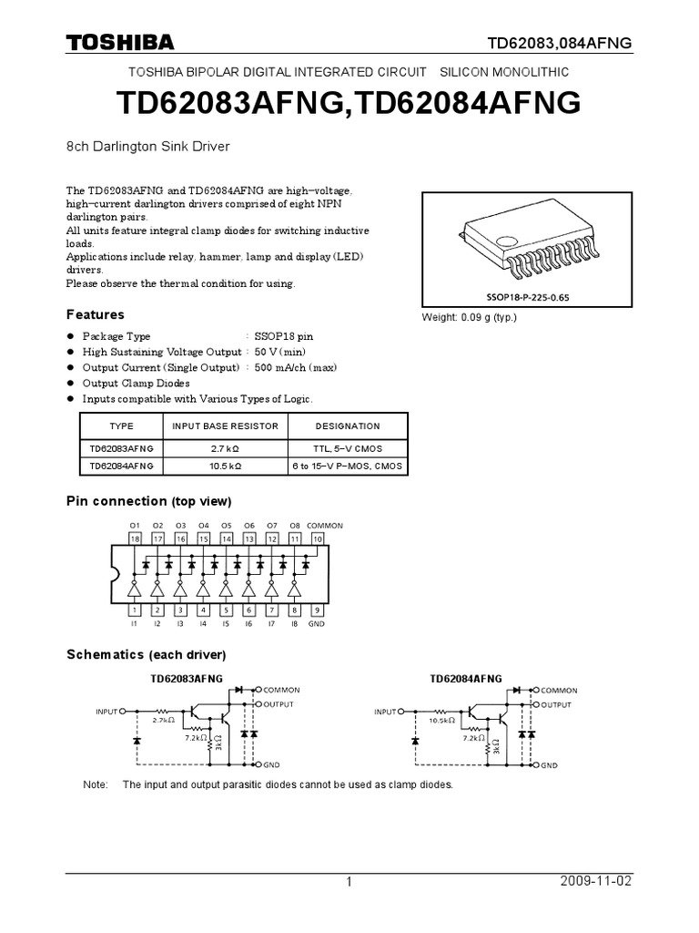 TD62083AFNG, TD62084AFNG: 8ch Darlington Sink Driver | PDF ...