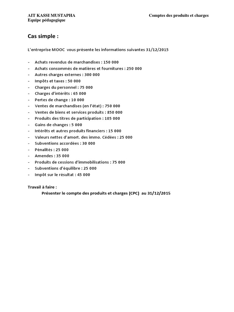 Exercice CPC | PDF | Subvention | Impôts