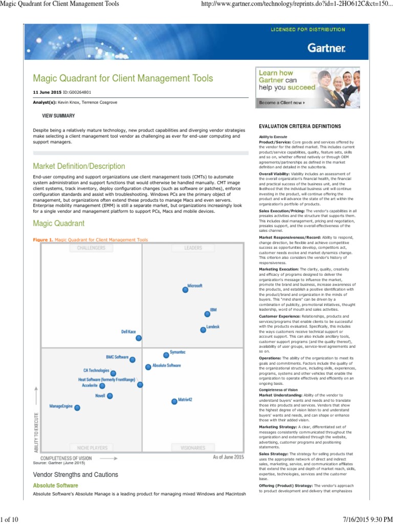 Magic Quadrant For Client Management Tools | PDF | Strategic Management ...