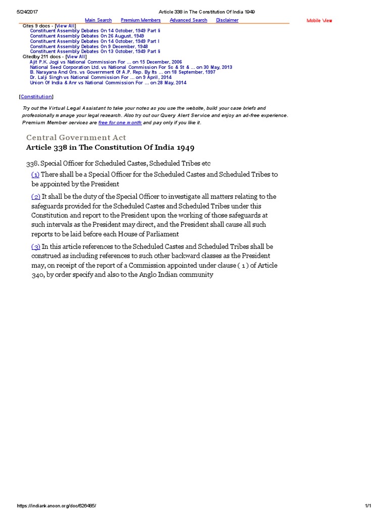 Article 338 in The Constitution of India 1949 | PDF
