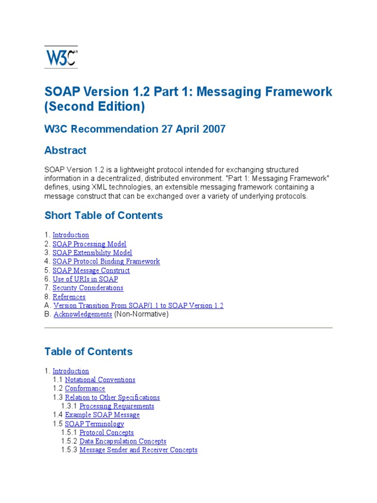 Soap Version 1 2 Part 1 Messaging Framework Pdf Soap Xml