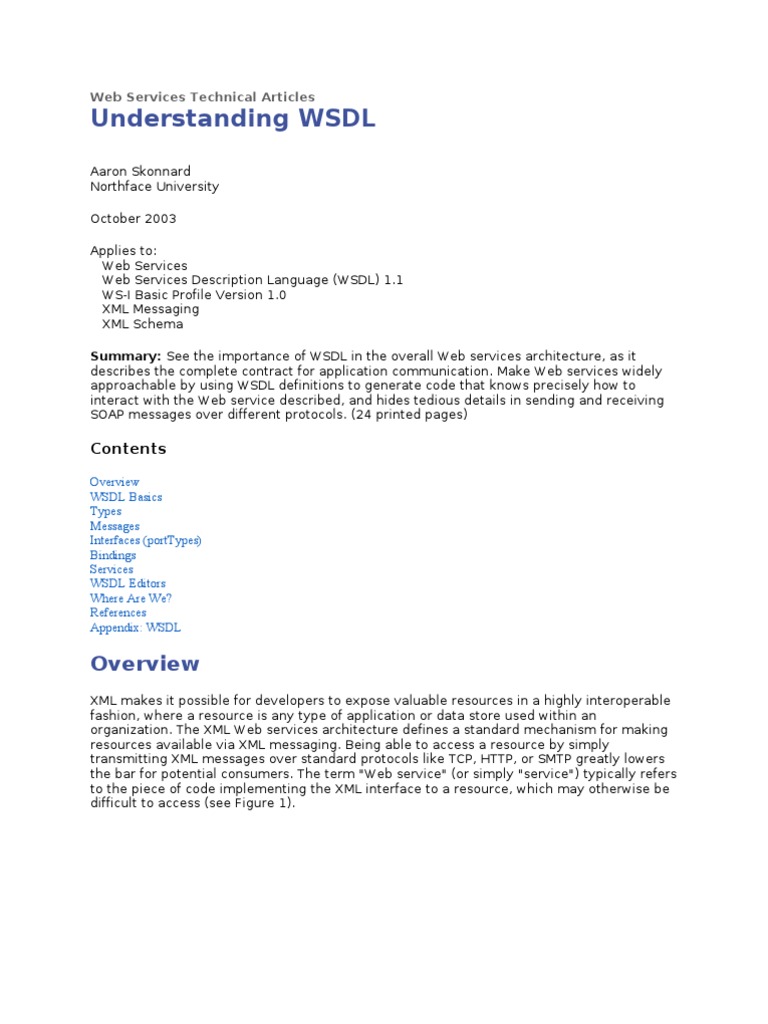 Understanding WSDL: Web Services Technical Articles | Download Free PDF ... Understanding WSDL: Web Services Technical Articles | Download Free PDF ...