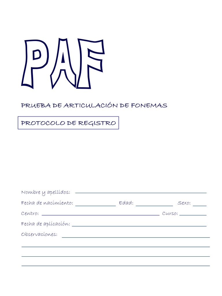 Prueba de Articulación Fonética - PAF PDF | Lectura (proceso) | Naturaleza