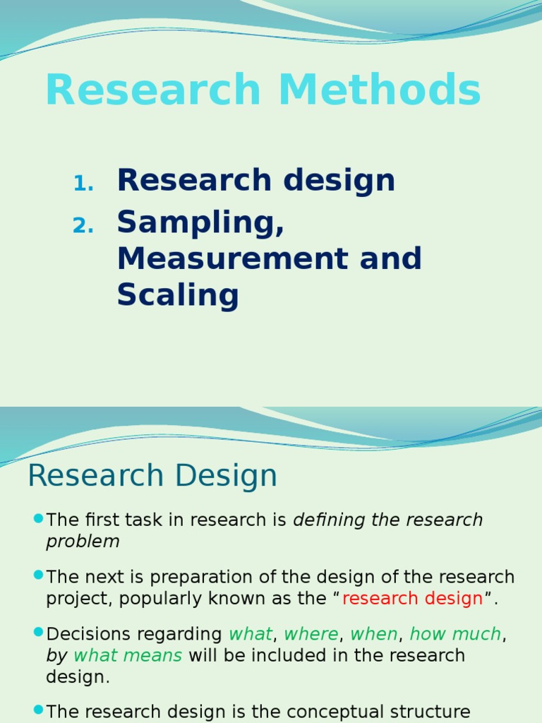Research Methods: Research Design Sampling, Measurement and Scaling ...