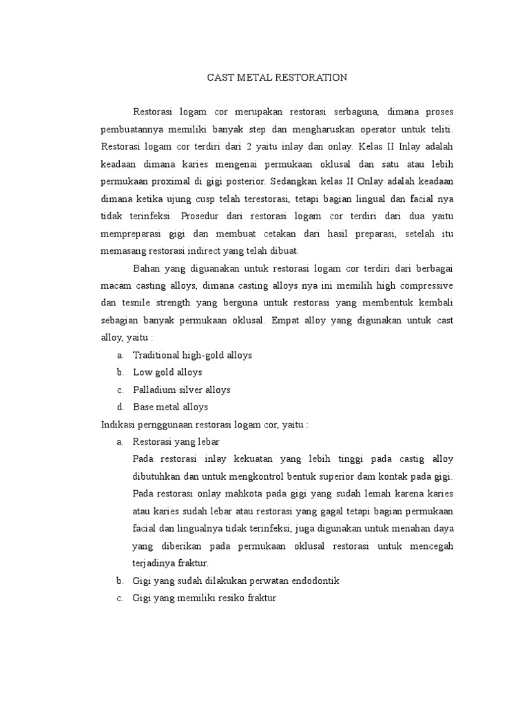 Cast Metal Restoration | PDF