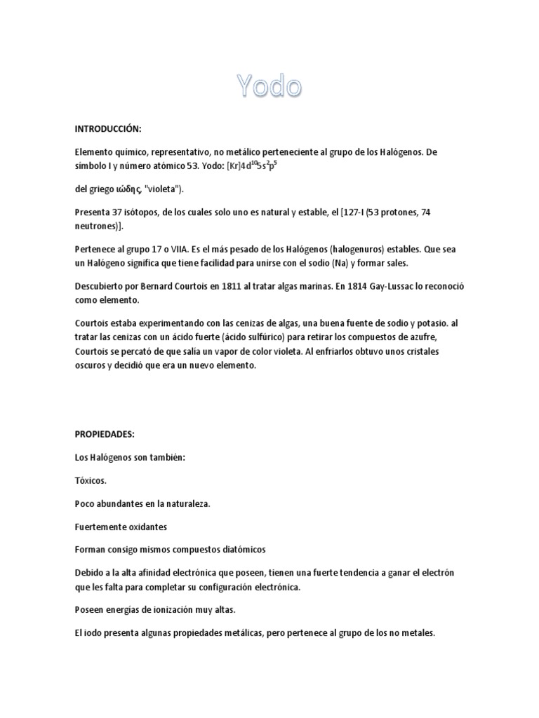 Yodo PDF | PDF | Yodo | Átomos