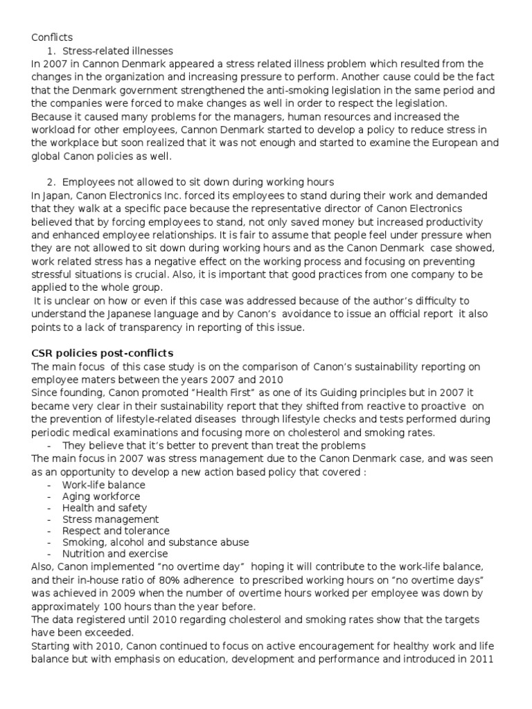 CSR Canon Case Study | PDF | Working Time | Work–Life Balance