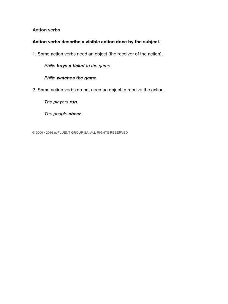 Action Verbs Describe A Visible Action Done by The Subject | PDF