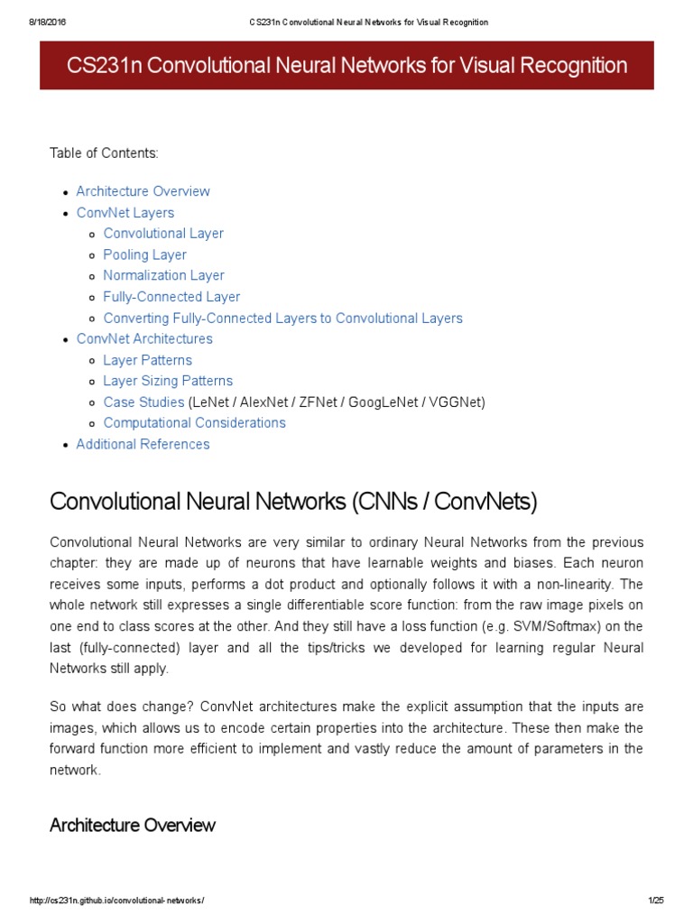 CS231n Convolutional Neural Networks For Visual Recognition | PDF | Artificial Neural Network ...