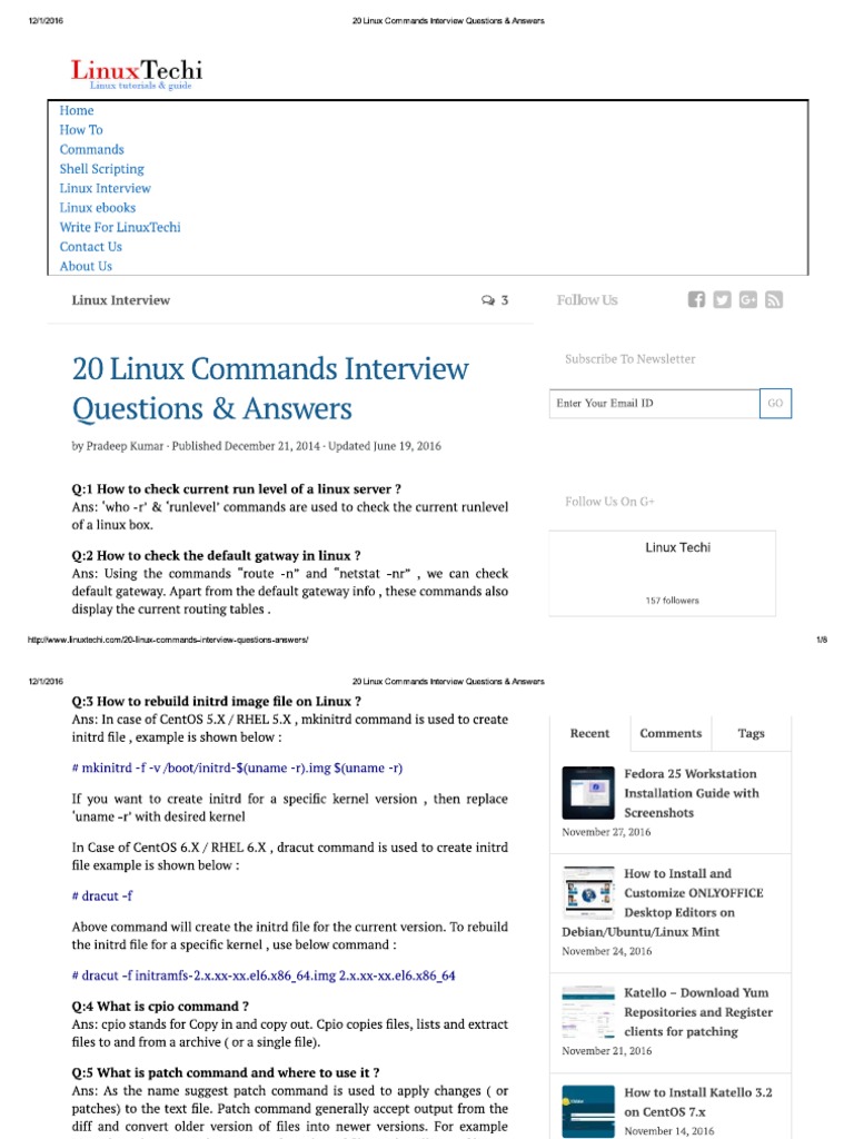 20 Linux Commands Interview Questions & Answers | PDF