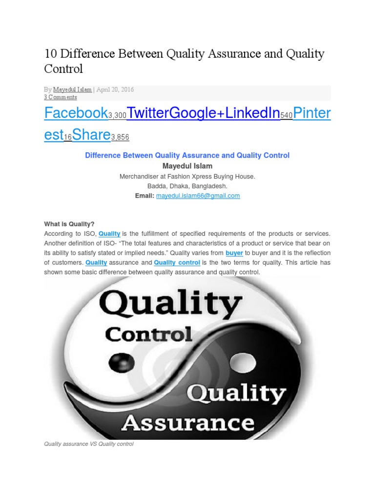 10 Difference Between Quality Assurance and Quality Control | PDF | Quality Assurance ...