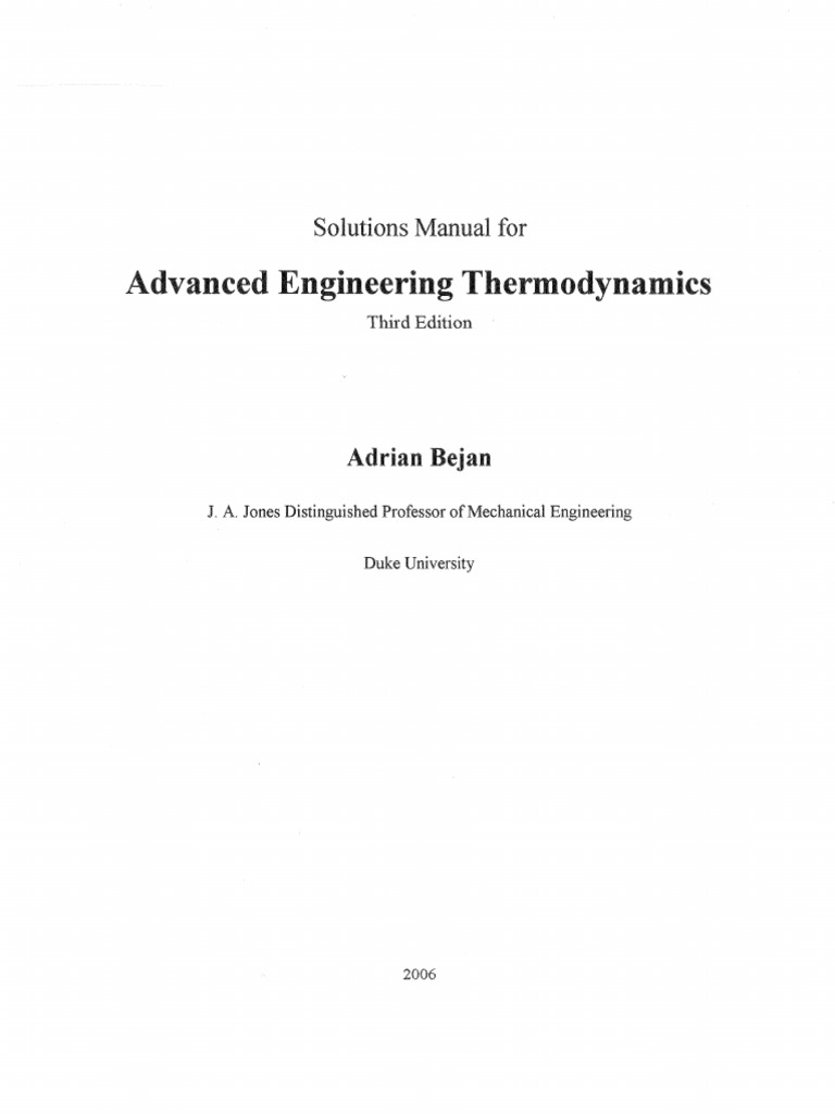 Advanced Engineering Thermodynamics 3rd Edition by Adrian Bejan Sample PDF | PDF