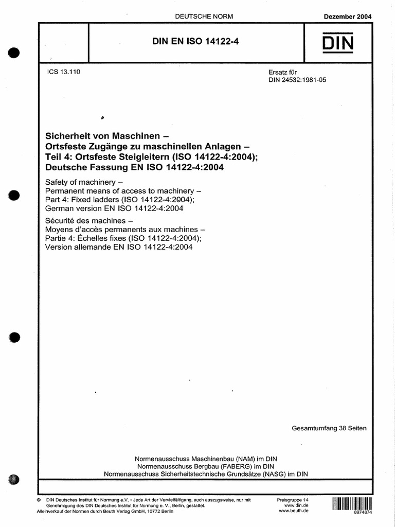 DIN en ISO 14122 4 1204 Ortsfeste Steigleitern PDF | PDF