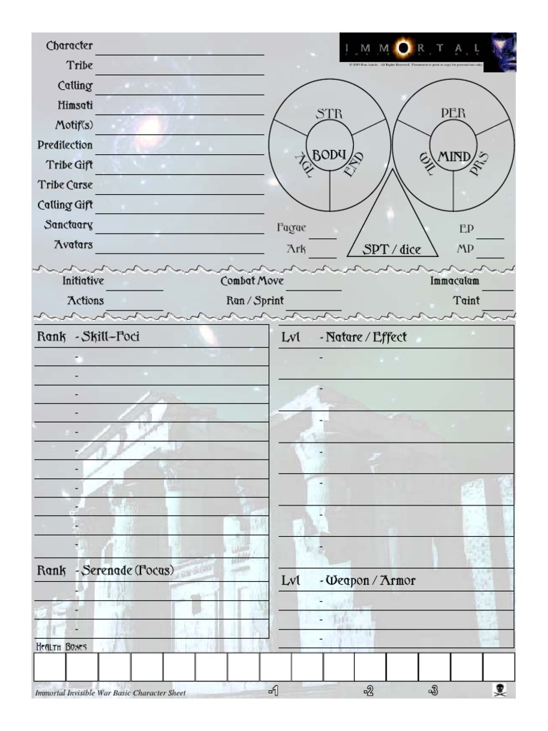 Immortal Character Sheet | PDF | Role Playing Games | Gaming