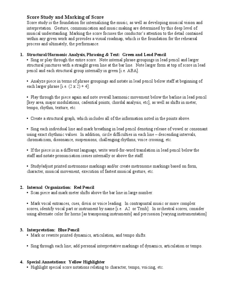 Score Study Analysis-Marking | Download Free PDF | Singing | Conducting