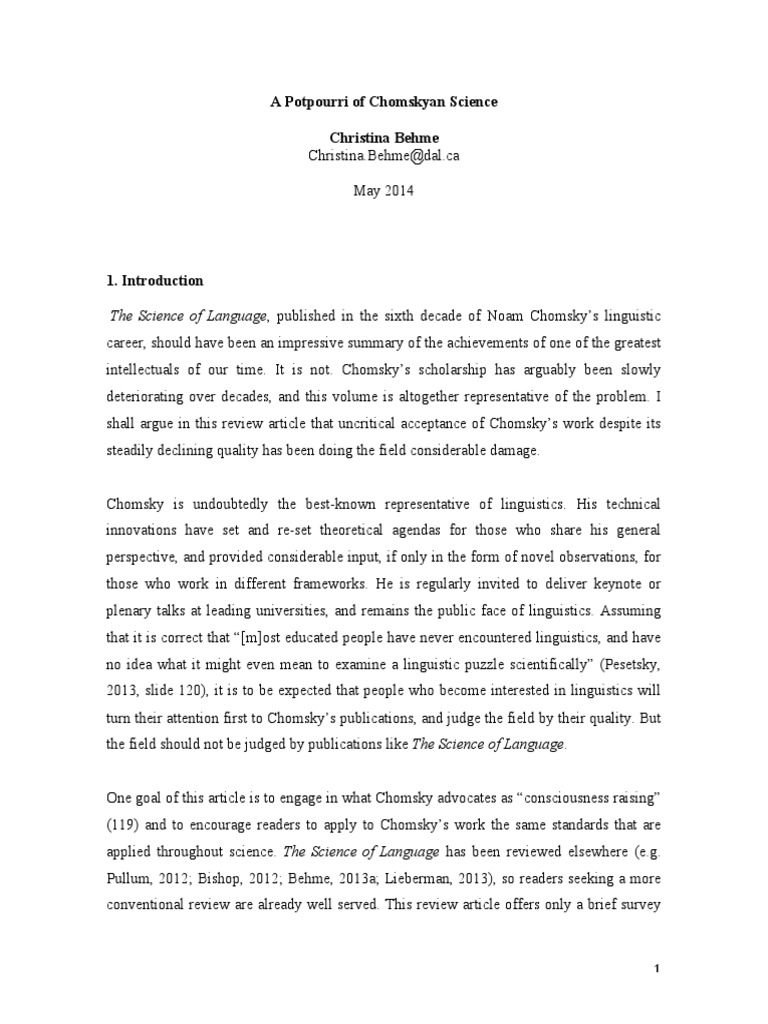 A Poutpourri of Chomskyan Science | PDF | Noam Chomsky | Internalism ...