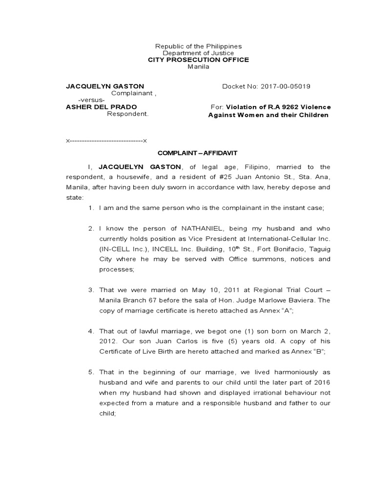 Complaint Affidavit - Economic Abuse | PDF | Virtue | Common Law