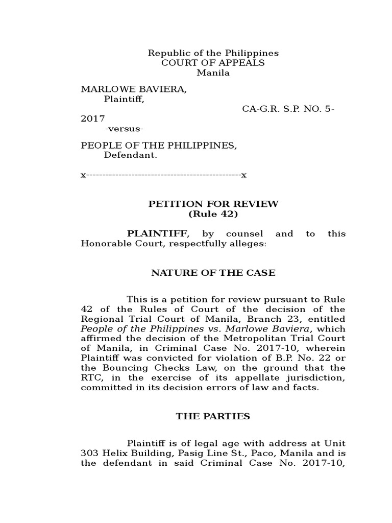 Petition for Review Under Rule 42 | Judgment (Law) | Appeal