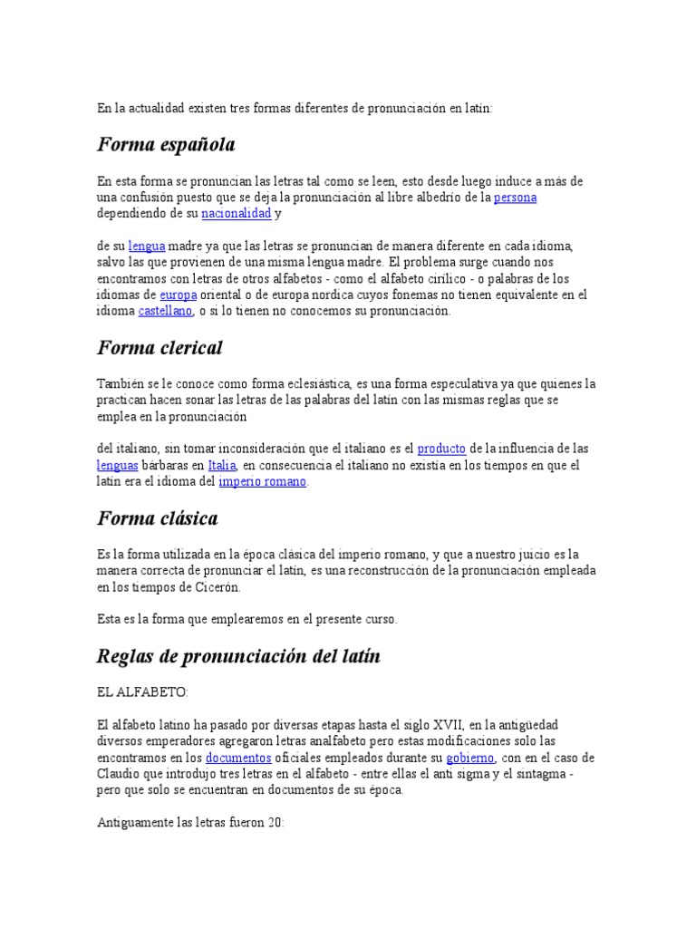 Formas de Pronunciación del Latín | PDF | latín | Alfabeto