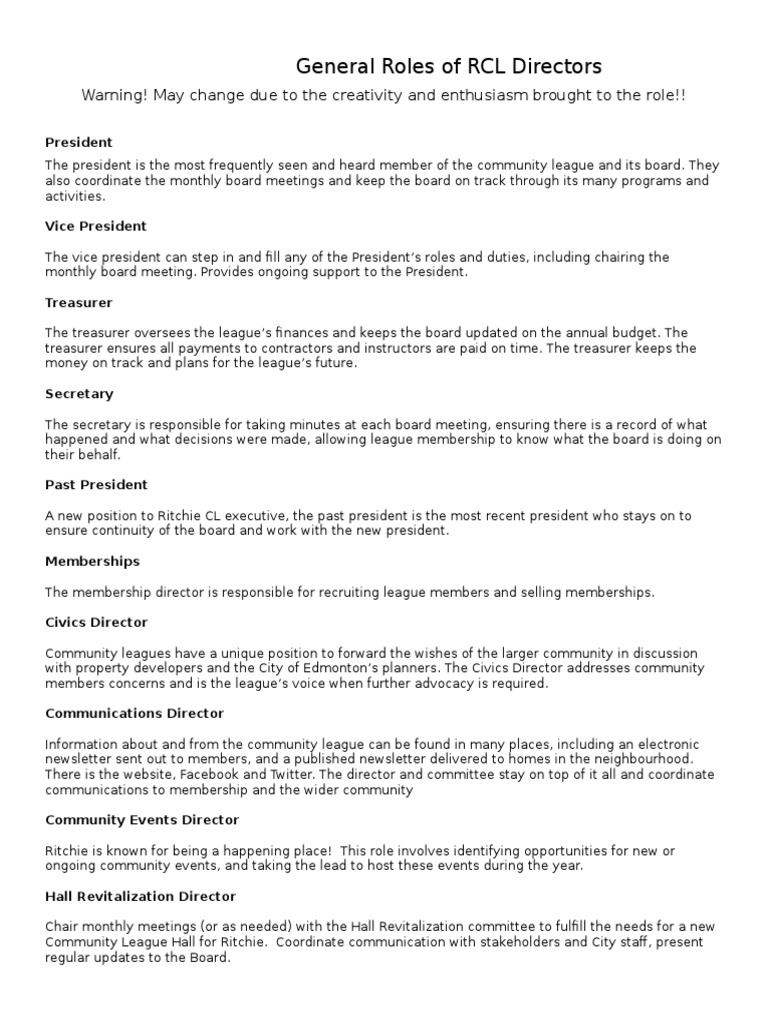 RCL Directors' Roles and Responsibilities | PDF | Business
