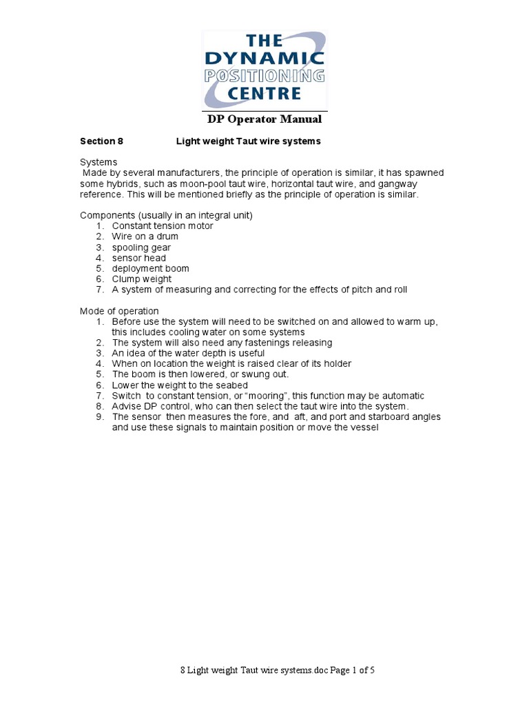 DP Operator Manual: Section 8 Light Weight Taut Wire Systems | PDF | Nature