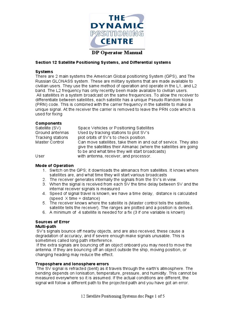 DP Operator Manual: Section 12 Satellite Positioning Systems, and ...
