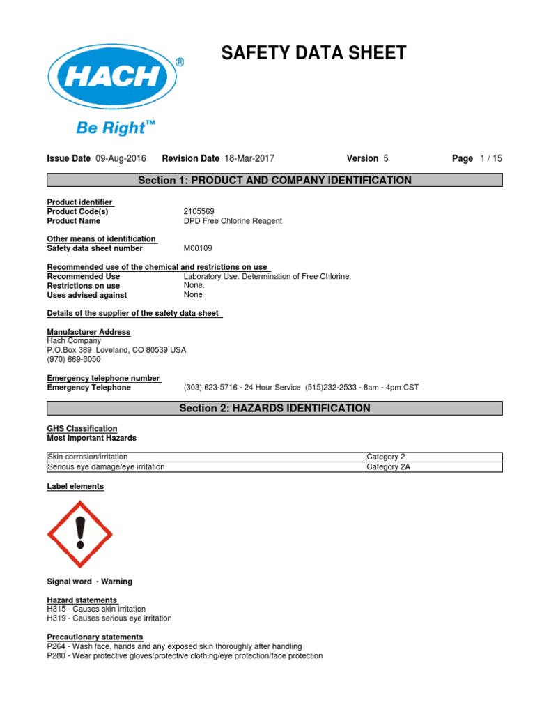 MSDS DPD | Toxicity | Personal Protective Equipment