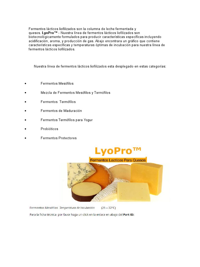 Fermentos Lacticos | PDF | Productos lácteos | Leche