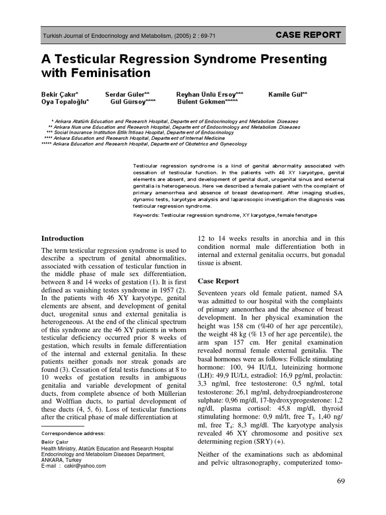 A Testicular Regression Syndrome Presenting With Feminisation Pdf